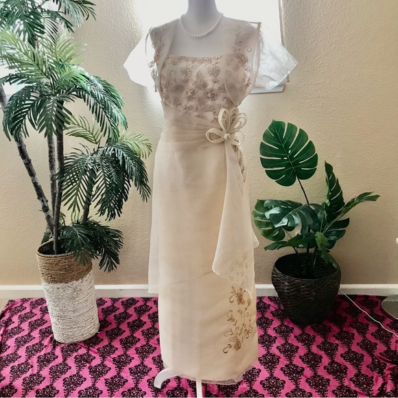 Dresses | Cream Beige Kultura Pinya Organza Filipiniana Mothers Dress W ...